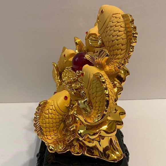 Accents | Feng Shui Fortune Gold Infinity 5 Fishes Wtreasure Pot On ...